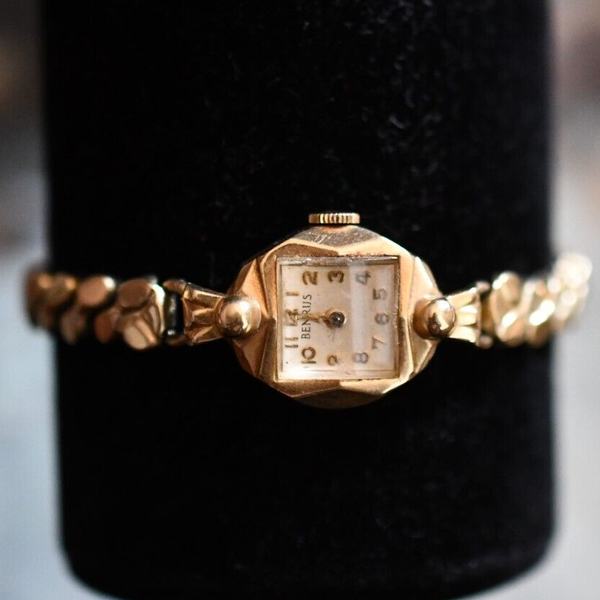 VINTAGE BENRUS WOMEN'S 14K SOLID YELLOW GOLD MANUAL WATCH SWISS MADE ...