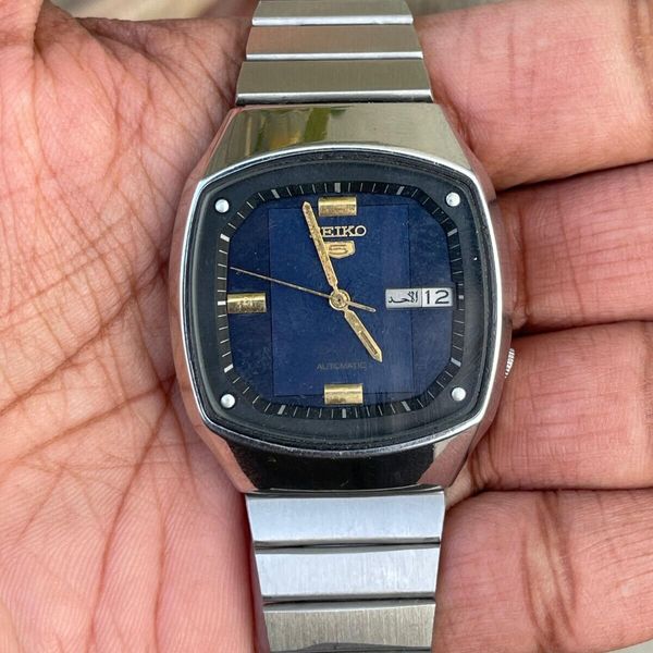 Vintage Seiko 5 Automatic Day/Date 6349 TV shape Blue ð Dial Japan ...