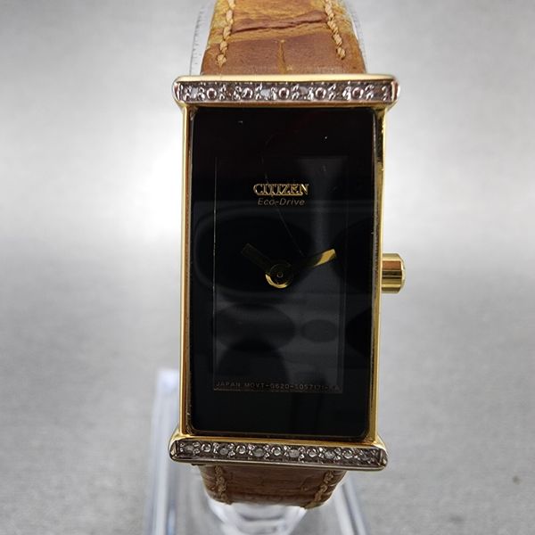 Citizen Eco-Drive Tank Watch Women 14mm Black Dial Gold Tone Rectangle ...