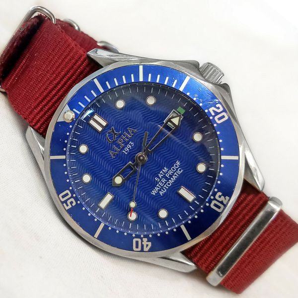 Alpha 1993 Automatic Mechanical Dive Watch All Steel Blue WR 50m 42mm ...
