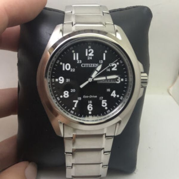 Citizen Eco-Drive Black Dial Day/Date Stainless Steel Men's Watch ...