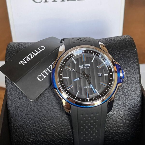 CITIZEN Eco-Drive AR Blue Bezel Black Silicone Men's Watch AW1151-04E ...