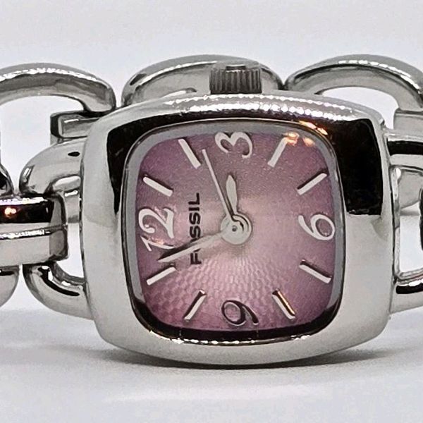 Fossil F2 Wrist Watch Women Silver Tone Pink Square Dial New Battery 6 ...