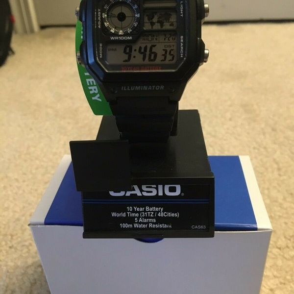 Men's Casio World Time Digital Watch AE1200WH-1A w/ box and papers ...