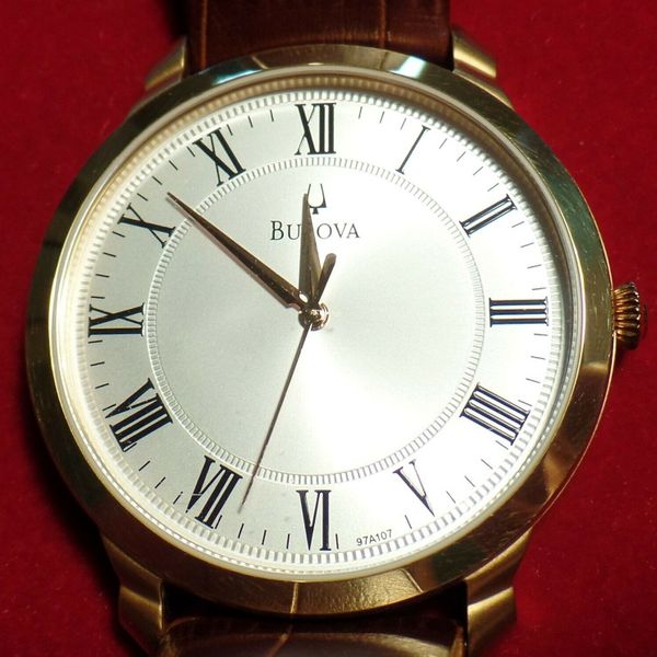 Bulova Classic Men's Quartz Gold Case Brown Leather Band 41mm Watch ...