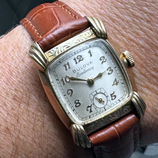 1951 BULOVA EXCELLENCY TANK Original Dial Gold Filled Manual Wind Fancy ...