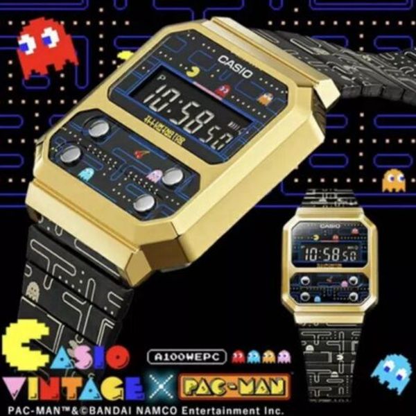 Casio Vintage A100WEPC PAC-MAN Digital Black/Gold Watch A100WEPC-1B ...