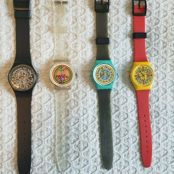 4 Vintage Swatch Watch/Watches Keith Haring GZ100 GZ102 GZ103 GZ104 ...