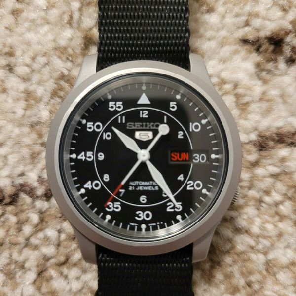Seiko 5 Black Dial Automatic Mens Watch SNK809 w/ Nato Strap Free ...