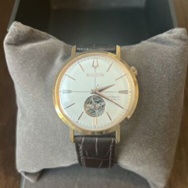 Bulova Men's Automatic Aerojet 97A136 Rose Gold - 41Mm - Leather Strap ...
