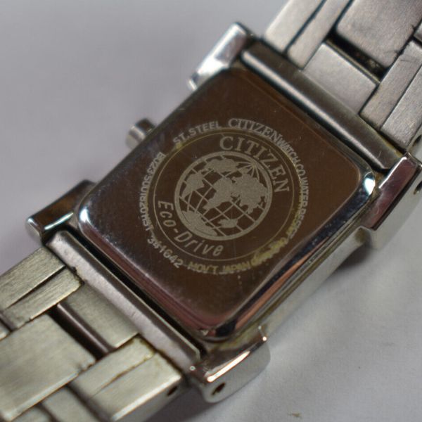 Citizen Eco-Drive Solar Watch Women's Silver Tone Black Dial Square ...