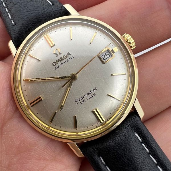 Vintage Omega Seamaster DeVille Date 14K Solid Gold Bezel & Gold Capped ...