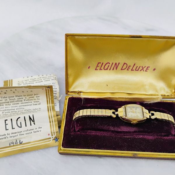 Vintage Elgin Deluxe Women's Wind Up Gold Filled Watch With Case ...