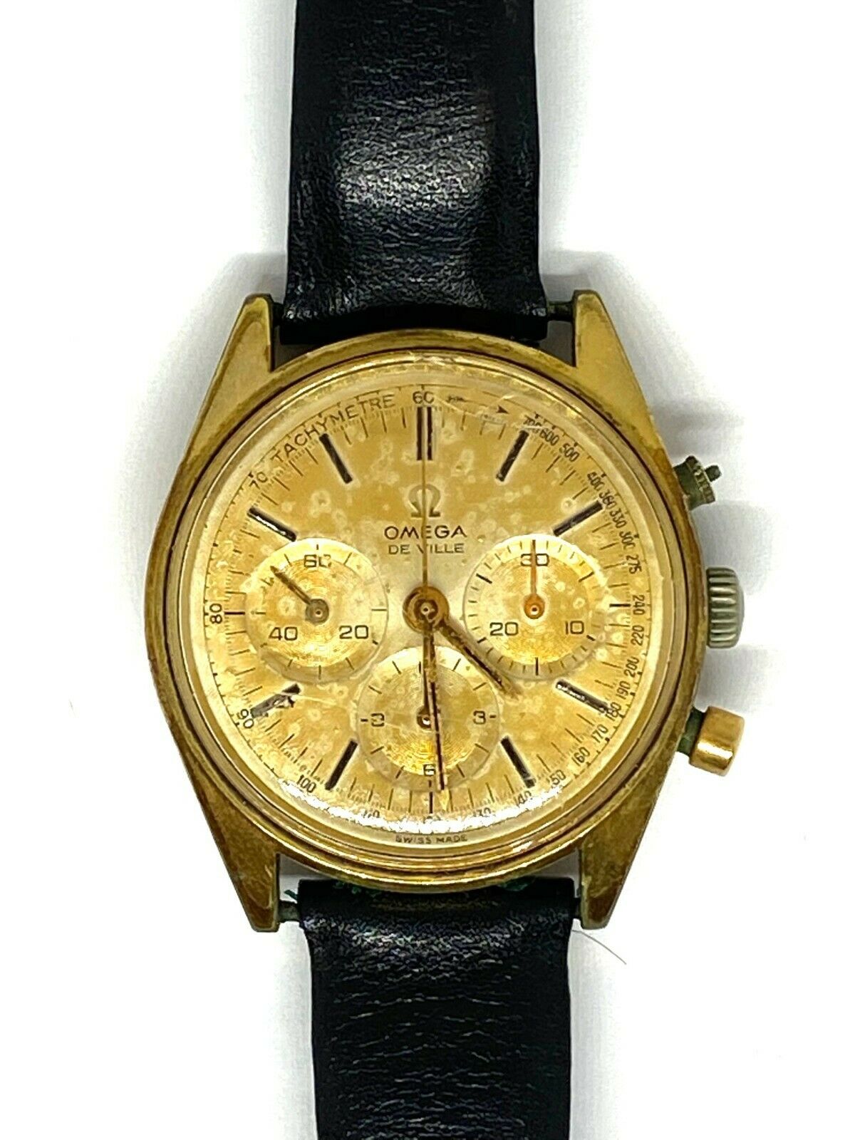 Omega De Ville 145.018 Gold Plated Chronograph 35mm Leather Strap Watch ...