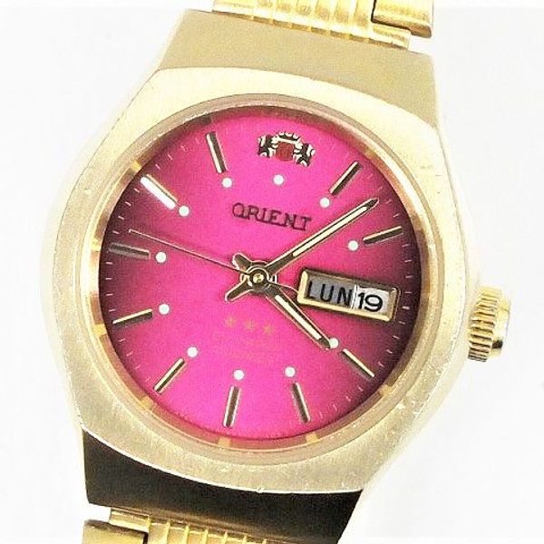 ORIENT Orient watch three star crystal pink gold vintage day date ...