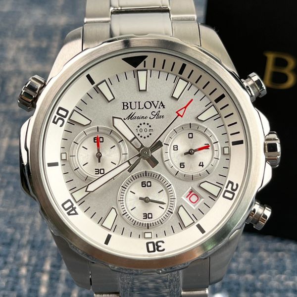 Bulova Marine Star 96B255 White Dial Stainless Steel Chronograph Men's ...