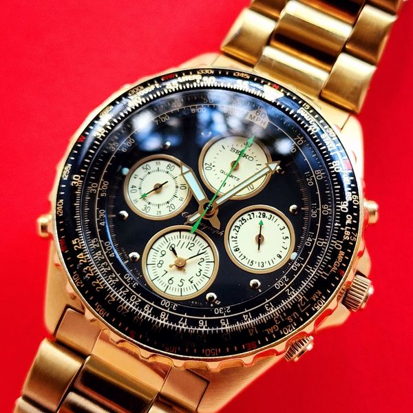 Seiko Flightmaster Chronograph Slide Rule Watch 7T34-6A09 Cal 7T34 For ...