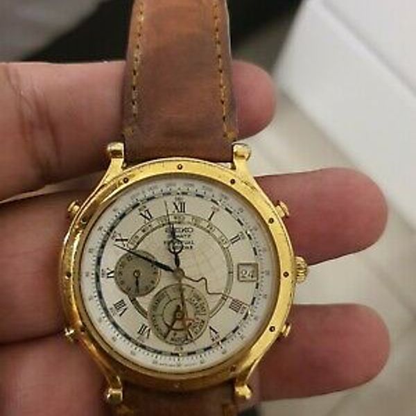 SEIKO AGE OF DISCOVERY 6M13-0010 PERPETUAL CALENDAR QUARTZ WORLD TIMER ...