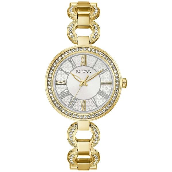 Bulova 98L300 Classic Crystal Bezel Stainless Steel Ladies Quartz Watch ...
