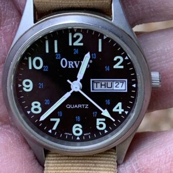 Vintage Men's ORVIS Black Faced Military ? Field Quartz Wrist Watch ...