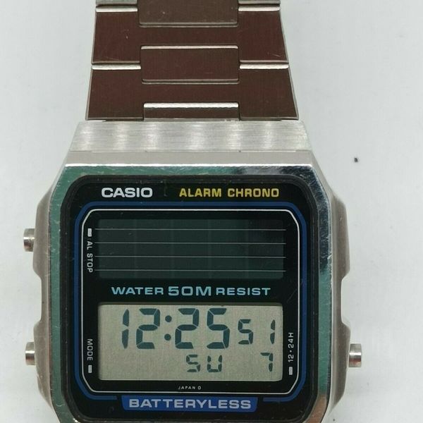 RARE MEN'S CASIO 668 WB-60 BATTERYLESS SOLAR ALARM CHRONOGRAPH STEEL ...