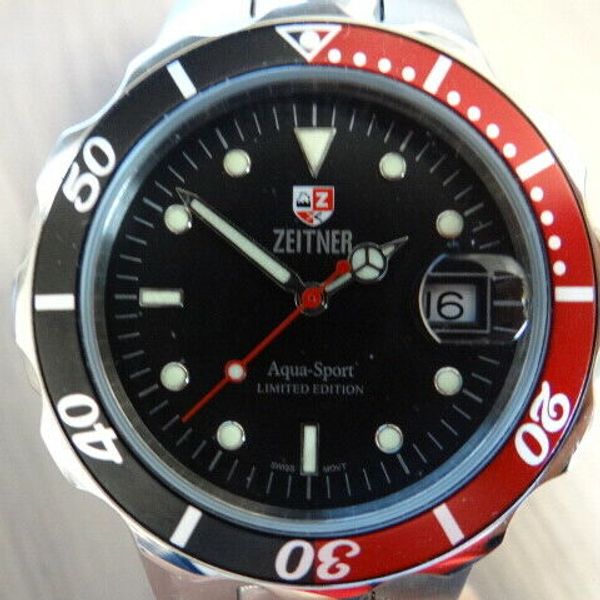 New Old Stock Men Zeitner AQUA-SPORT stainless steel bracelet quartz ...