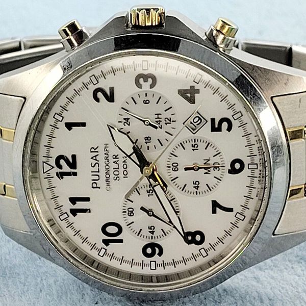C Mens Seiko Pulsar Solar Chronograph VS75-X001 Watch Parts Repair lot ...