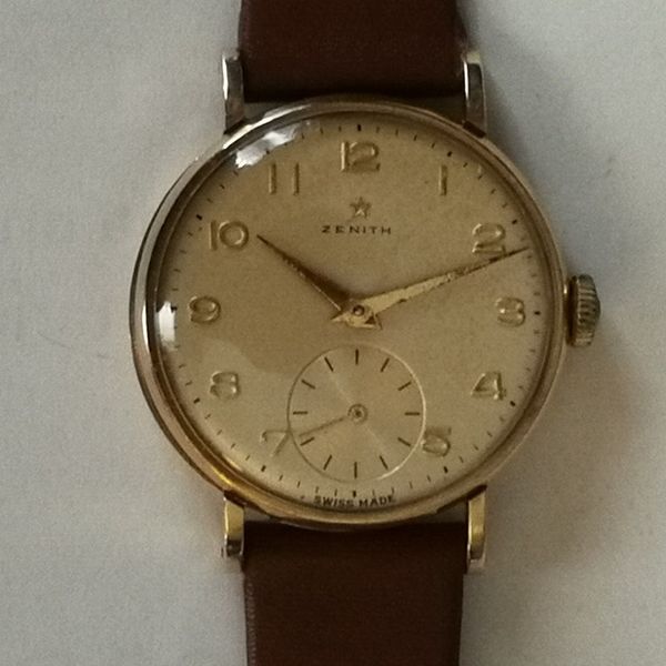 1950's 9ct Solid Gold Cased Zenith 17 Jewels Gents Wrist Watch ...