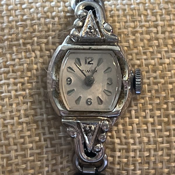 TIMEX Watch Vintage 60s Rhodium Plate Diamond Accent Womens Hand Wind ...