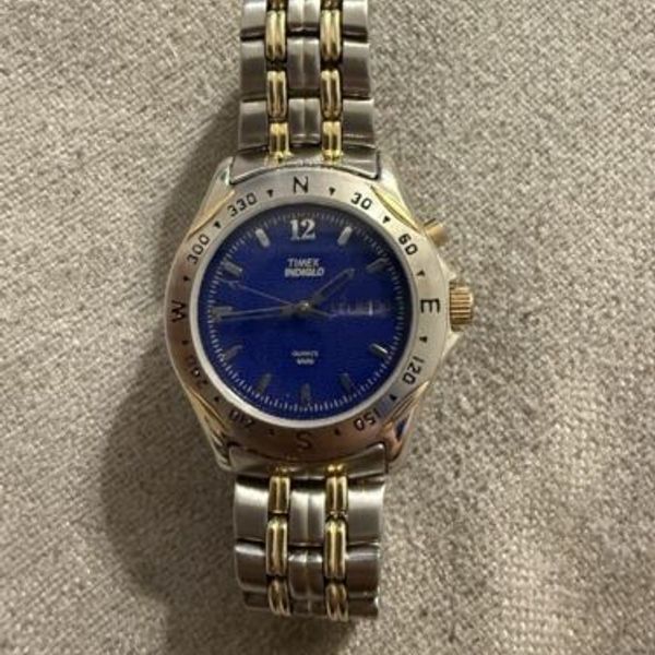 Timex Blue Dial Quartz Indiglo Day/Date Two Tone Watch | WatchCharts ...