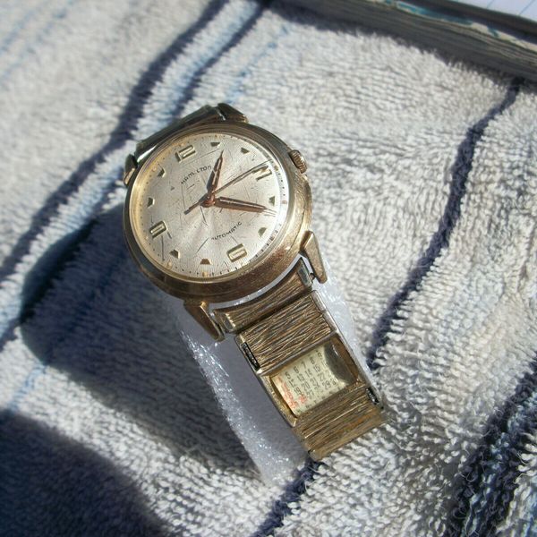 VINTAGE HAMILTON SELFWINDING WRIST WATCH.10k GF CASE. rolodex date band ...