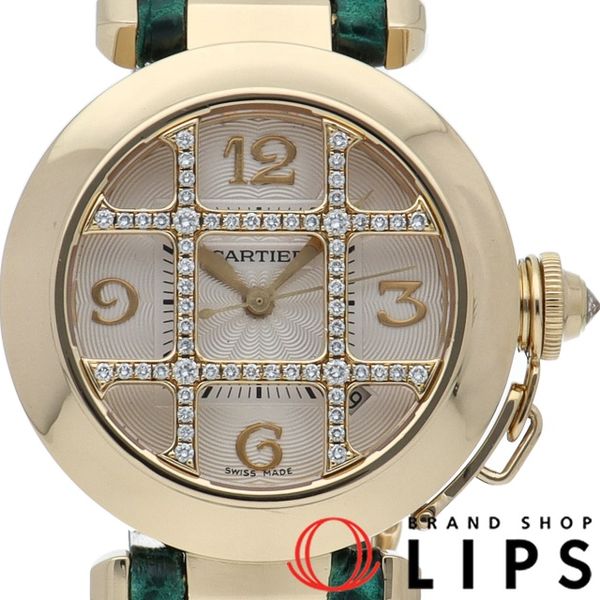 Cartier Pasha 32mm diamond grid overhauled WJ111256 K18YG/leather ...