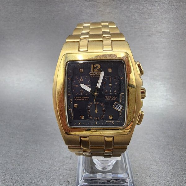 Citizen Eco-Drive Chronograph Watch Men 36mm Blue Dial Gold Tone ...