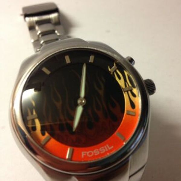 Fossil Fire Flames Dial Men's Watch Big Tic Stainless Steel JR-8115 ...