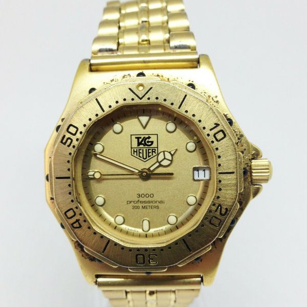 Men's Full-Size TAG HEUER 3000 Quartz Watch. 40mm Case. Gold Dial. Date ...