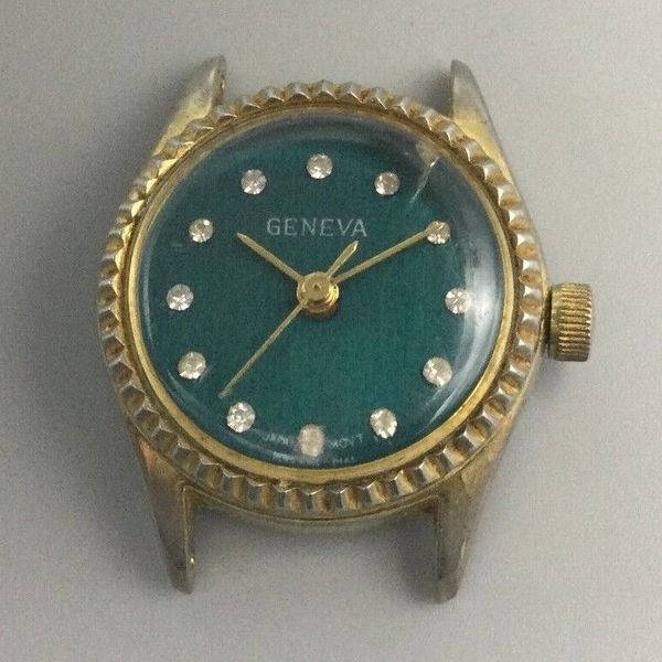 Vintage Geneva Watch Women Gold ToneGreen Dial NO BAND Wind ...