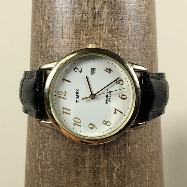 Timex Easy Reader Men Dress Date Indiglo Leather Quartz Analog 35mm ...