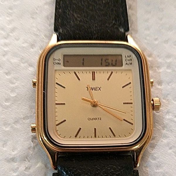 Vintage Timex Digital Analog Watch Men Gold Tone New Battery # 122 ...