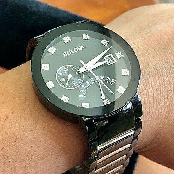Bulova Men's 98D109, USED, Diamond Markers, Black Bracelet ...