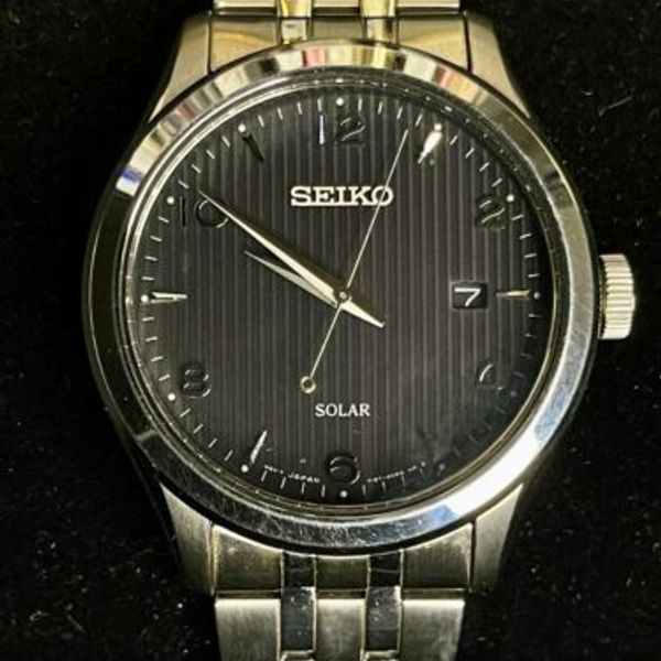 Seiko Solar Power Black Dial Stainless Men's Watch SNE489P1 NEW GREAT ...