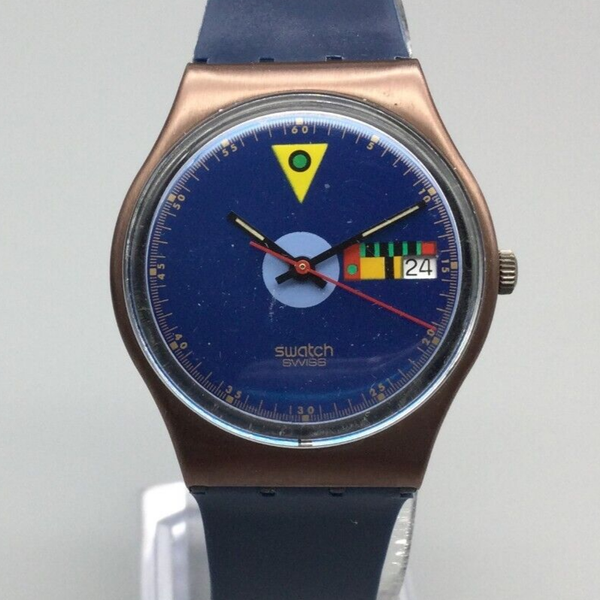 Vtg Tango Azul Swatch Watch Unisex 34mm Blue Metallic Brown New Battery ...