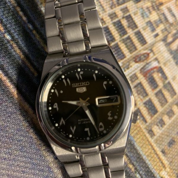 Seiko 5 Automatic Black Arabic Dial Stainless Steel Men's Watch ...