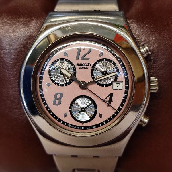 SWATCH IRONY CHRONOGRAPH QUARTZ PINK DIAL AG-2005 SWISS WOMEN'S FULL ...