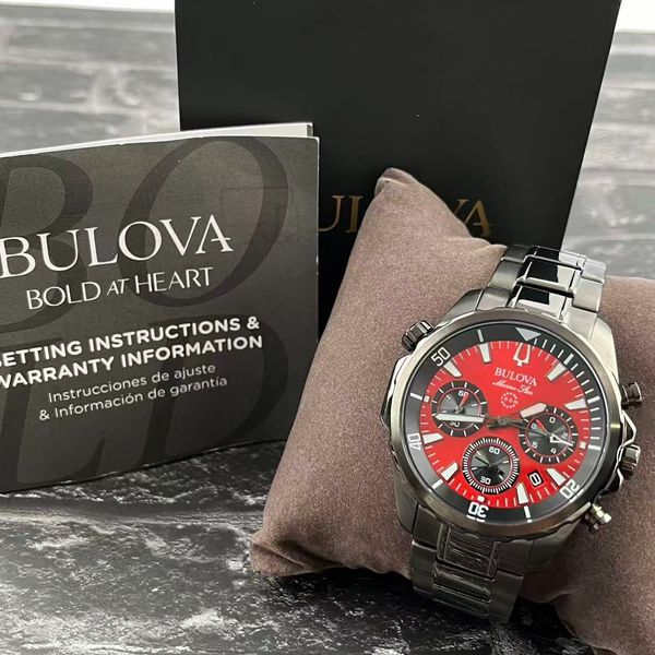 New Bulova Marine Star 98B350 Men's Chronograph Quartz Watch Red Dial ...