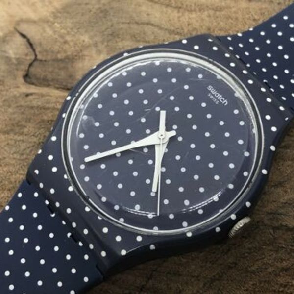 Vintage GENTS Or LADIES SWATCH WATCH Dotted Swiss Watch Blue Polka Dots ...