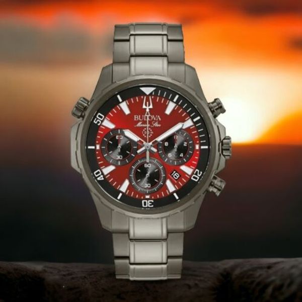 Bulova Marine Star Men's Quartz Chronograph Calendar Red Dial 43MM ...