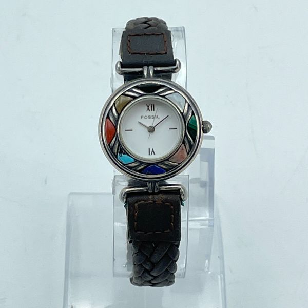 FOSSIL Vintage Watch Womens Mosaic Gem Bezel Silver Tone New Battery DR ...