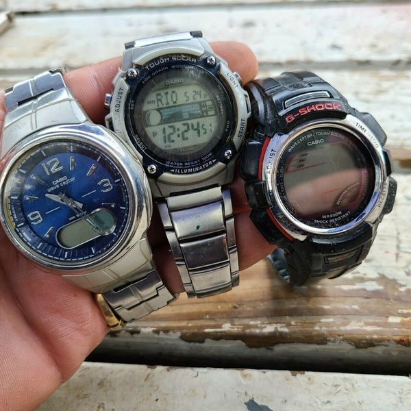 Vintage Casio G-Shock Tough Solar Illuminator Wave Ceptor Watch LOT OF ...