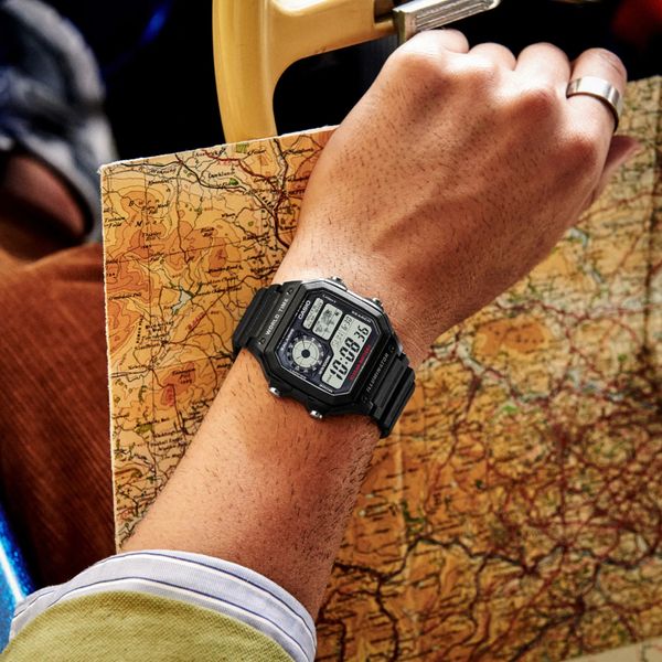 Casio Resin Strap AE1200WH-1A Black World Time Chrono Alarm Digital ...