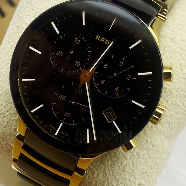 Rado Centrix 18K Gold-Plated, Black Ceramic & S/Steel Quartz 42mm Mens ...